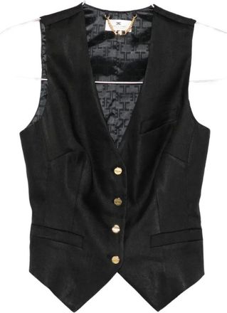 Elisabetta Franchi Femme, Vestes, Noir, Taille: 34 FR Gilet en m&eacute;lange de lin et cr&ecirc;pe
