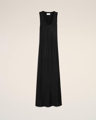 Ami Robe D&eacute;bardeur Noire Maxi en Satin Noir - 32 - Femme
