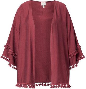 Ulla Popken Kurzjacke Kimonojacke Quasten-Borte offene Form 3/4-Arm