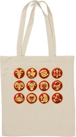 Generic Sac fourre-tout en coton naturel avec logo astrologique, symbole du zodiaque, blanc