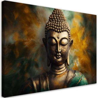 Feeby Bilder Zen Orient Buddha 120x80 cm 1 tlg Modern Leinwandbilder Bild auf Leinwand Kunstdruck Wand Bild Wanddeko Design Schlafzimmer B&uuml;ro Flur Hotel Spa
