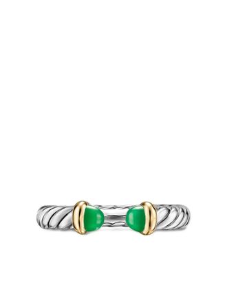 David Yurman 14kt Petite Cable Gelbgold- und Sterlingsilberring mit Onyx