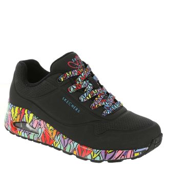 Skechers UNO Ravaged Love Damen-Sneaker, Schwarzer Duraleather Multi Trim, 37.5 EU