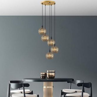 Opviq Elegant Black Chandelier, Metal Body, 60 x 60 x 111 cm | Adjustable Height 31-111 cm, 5 x E27 Socket | Perfect for Modern Living Spaces, IP20