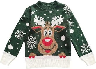 TMK Pull de Noël Moose Pattern Unisex for Women Men Warm Kids Soft (cod.8088) (FR/ES, Alpha/Lettres, 6XS, Taille Normale, Taille Normale, Vert)