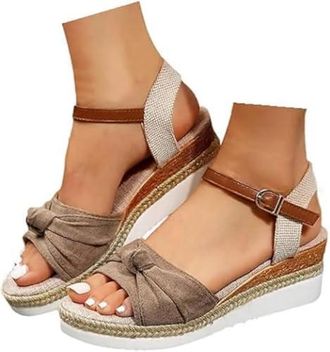 Generic Sandales compens&eacute;es pour femme Uk2026, soutien de la vo&ucirc;te plantaire, bout ouvert, sangle de cheville, sandales &agrave; enfiler, d&eacute;coration en m&eacute;tal, chauss