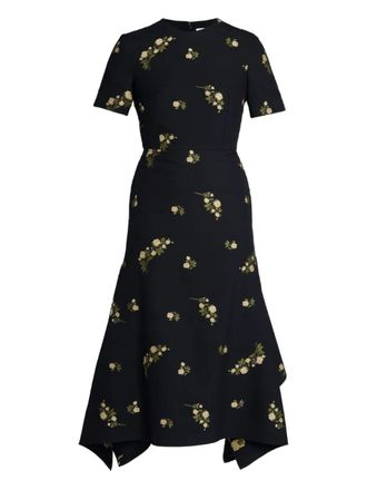 Erdem robe mi-longue à fleurs brodées - Noir