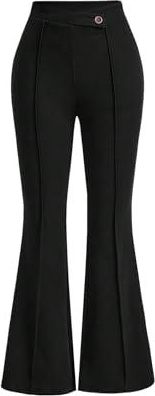 SOLY HUX Pantalon &eacute;l&eacute;gant pour femme - Pantalon &eacute;vas&eacute; - Pantalon de loisirs - Taille haute - Pantalon dautomne - Couleur unie - Pantalon de bureau slim avec bo