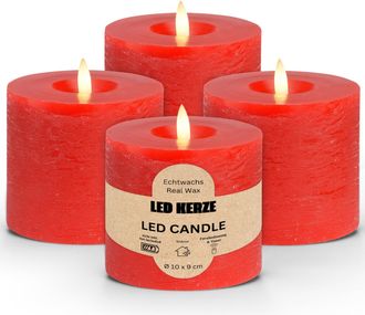 Matches 21 LED Stumpenkerzen 4er Set aus Echtwachs mit Timerfunktion inkl. Fernbedienung - Kerzen realistisch flackernde Flamme warmwei&szlig; &Oslash; 10 x 9 cm - Elektrisch