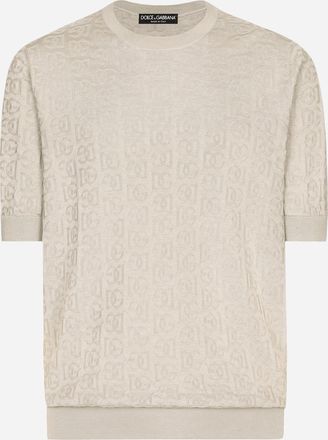Dolce & Gabbana Rundhalspullover Aus Seidenjacquard Dg-logo - Mann Strickwaren Beige 60