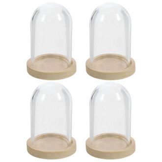 NUOBESTY 4 Sets Mini Glaskuppel mit Holzsockel Transparente Glasglocke f&uuml;r DIY Mikrolandschaften Dekorative Cloche f&uuml;r Trockenblumen und Pflanzen Kompakte Glas