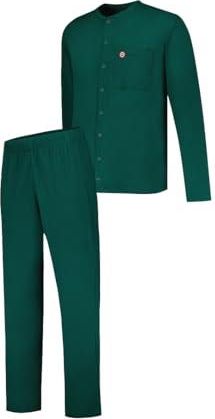 Le Slip Fran&ccedil;ais Ensemble Pyjama Haut et Pantalon Verts en Coton - Pyjama Hugo Haut Manches Longues Et Bas Long Uni Vert 100% Made in France