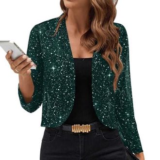 Generic Gilet &Agrave; Sequins &Eacute;l&eacute;gant pour Femme Ouvert sur Le Devant Manches Longues Veste Bol&eacute;ro en Maille Style Vintage Scintillant Top Court &Agrave; Paillettes V&ecirc;teme