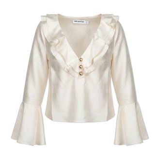 Self Portrait Satin-Top mit ausgestellten &Auml;rmeln - - Blouses & Shirts - Damen - Beige - M