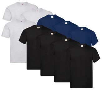 Fruit Of The Loom Herren Original T. T-Shirt (10er Pack), Farbe:4X Schwarz + 3X Grau + 3X Navy + 1 HL Kauf Notizblock, Gr&ouml;&szlig;e:3XL