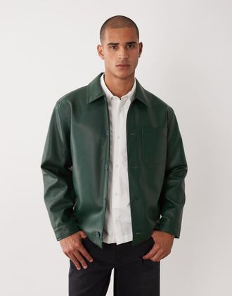 Asos Hemdjacke aus Kunstleder in Gr&uuml;n