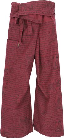 Guru Shop Thai Fischerhose mit Mantra Druck aus Gewebter Baumwolle, Wickelhose, Yogahose - Weinrot, Herren/Damen