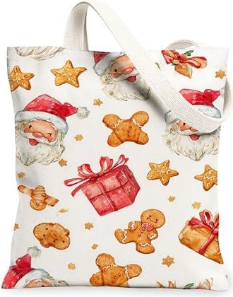 Generic Sacs fourre-tout en toile motif P&egrave;re No&euml;l, jolis sacs de courses r&eacute;utilisables, amusants, festifs, l&eacute;gers et lavables en toile pour courses, voyage, p