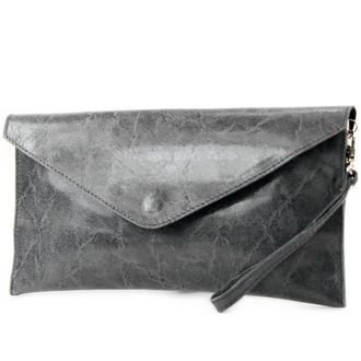 modamoda.de T106G - ital Clutch Unterarmtasche Glattleder, Farbe:Dunkelgrau