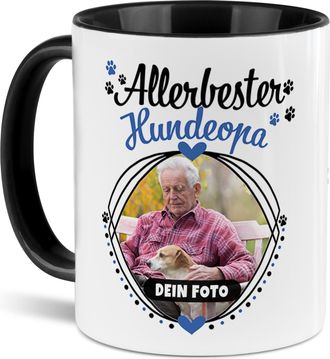 Tassendruck Hunde-Tasse mit Foto Allerbester Hundeopa - Persönliches Geschenk für Hundefreunde zum Geburtstag | Personalisiertes Geschenk, 300 ml, Innen & Henkel 