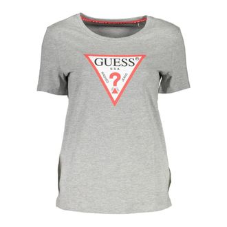 Guess Femme, Tops, Gris, Taille: 36 FR Tee-shirt Gris &agrave; Col Rond avec Logo