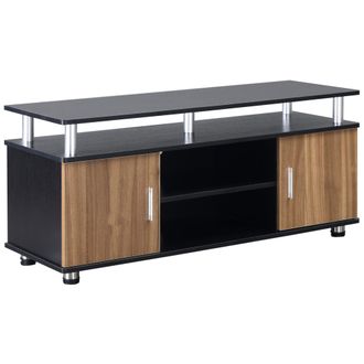 HOMCOM TV Cabinet Unit f&uuml;r TVs bis zu 55 Zoll mit Speicherplatz und Cupboards, Living Room Entertainment Center Media Konsole, Schwarz und Walnut