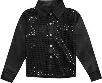 Generic Chemise &agrave; paillettes pour enfant gar&ccedil;on - Costume de carnaval - Style r&eacute;tro des ann&eacute;es 80 et 90 - Chemise &agrave; paillettes - Col &agrave; revers - Manches longue
