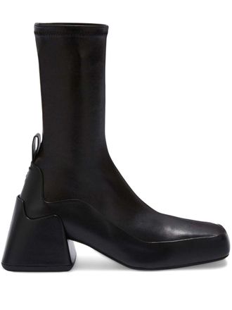 Jil Sander bottes en cuir &agrave; talon &eacute;pais - Noir