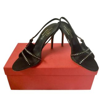 Valentino Garavani black satin crystal embellished heeled sandals Size 37