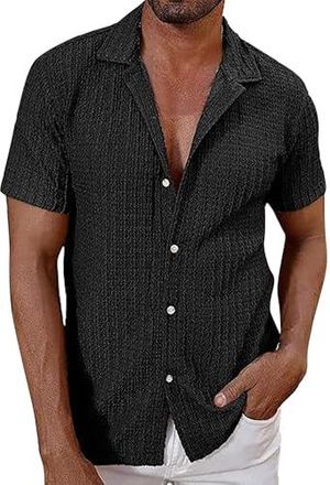 Generic Chemise en tricot &agrave; manches courtes boutonn&eacute;e vintage pour homme, chemise d&eacute;contract&eacute;e pour la plage, les vacances, la plage, les vacances, la plage, 