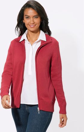 Casual Looks Strickjacke CASUAL LOOKS, Damen, Gr. 40, rot (korallenrot), 50% Baumwolle, 50% Polyacryl, unifarben, figurumspielend, Strickjacken Strickjacke, Topsel