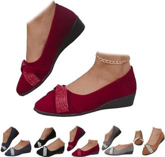 Generic Chaussures compens&eacute;es l&eacute;g&egrave;res et tendance avec strass - Soutien de la vo&ucirc;te plantaire - Chaussures orthop&eacute;diques scintillantes pour femme, Rouge, 41.5