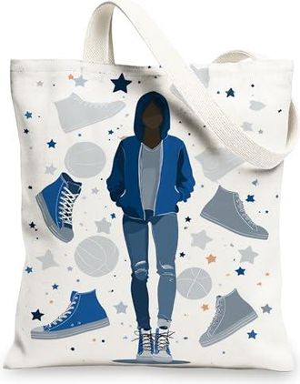 Generic Sacs fourre-tout décontractés en toile, motif étoiles sportives, sacs de courses réutilisables, légers et lavables, sacs en toile pour salle de sport,