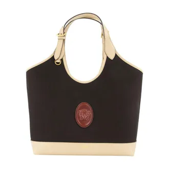 Versace Colour-Block Calfskin Tote Bag - Black