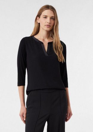 Comma 3/4-Arm-Shirt T-Shirt Blusenshirt im Fabricmix mit Satin-Blende