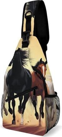 Generic Sacoche Homme Bandouliere Peinture de chevaux sauvages Casual Sac De Poitrine Multifonction Cross Body pour Femme Cyclisme Randonn&eacute;e