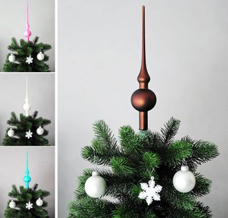 JACK Christbaumspitze Spitze Glas 28cm Eislack Glanz Matt Baumspitze Mundgeblasen Box, Farbe:Braun Matt