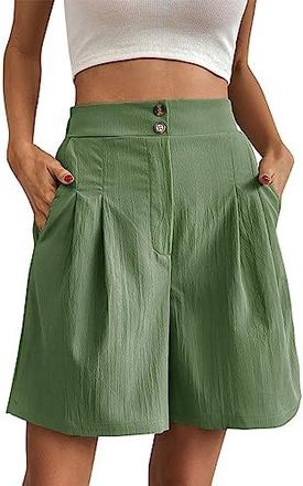 Generic Short ample et léger en coton et lin pour femme - Short dété pour la plage et le yoga - Short décontracté sur mesure - Bermuda plissé à jambe large av