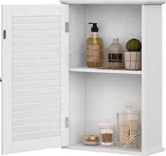 Vasagle Wandschrank, Badezimmerschrank, Medizinschrank mit höhenverstellbarer Regalebene, Badschrank mit Tür, 40 x 16 x 60 cm, Holz, weiß BBC24WT