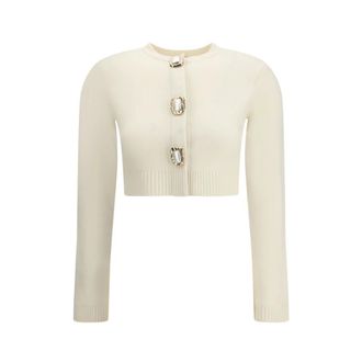 Self Portrait Femme, Pulls, Blanc, Taille: 40 FR Gilet en Laine avec Boutons Décoratifs