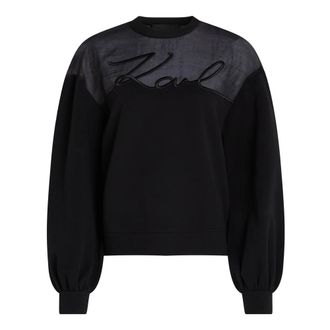 Karl Lagerfeld Schwarzer Strickpullover aus kombinierten Materialien mit Stickerei - - Sweatshirts & Hoodies - Damen - Schwarzk - L