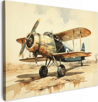 MuchoWow © Bild auf Leinwand 40x30 cm Schlafzimmer Bilder Wand Deko Wohnzimmer Modern Wanddeko Bilderwand Geschenk Vintage - Flugzeug - Wasser - Beige - Fahrze