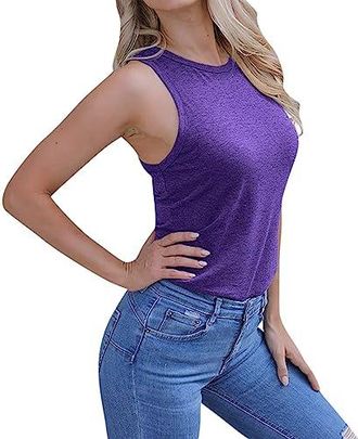 Generic Y2K - D&eacute;bardeurs d&eacute;contract&eacute;s pour femmes, couleur unie, sans manches, chemisiers de printemps, coupe ample, col haut, mignon, tendance, col rond, pou