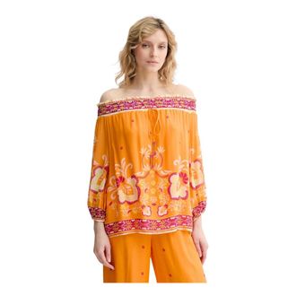 Twinset Blouse imprim&eacute; &eacute;paules d&eacute;nud&eacute;es - Femme - Blouses et Chemises - Orange - Taille: 38 FR