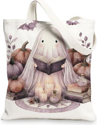 Generic Sacs fourre-tout fantaisistes en toile, motif fantôme mignon, sacs dépicerie réutilisables, sacs dépicerie vintage, légers, lavables à bandoulière pou