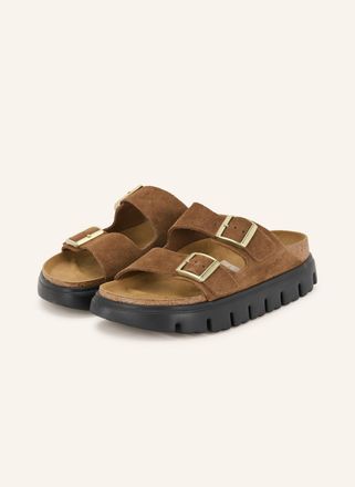 Birkenstock Pantoletten Arizona Platform Suede Leather braun