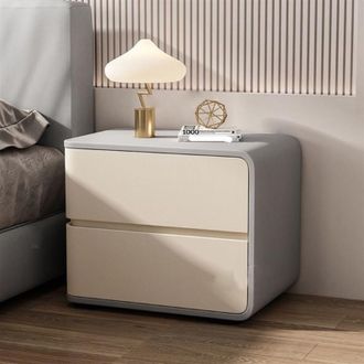Generic Nachttisch In Massivholzoptik Mit 2 Schubladen - Moderner Minimalistischer Nachttisch Mit Mikrofaserlederbezug, Beistelltisch Mit Stauraum Fürs Schlaf