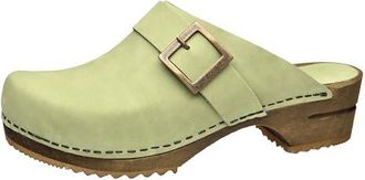 Sanita Urban | Sabots Ouverts | Produit Original Fabriqu&eacute; &agrave; la Main pour Femme | Sabots en Cuir avec Semelle en Bois | Mat&eacute;riaux durables | Vert Feuille | 41