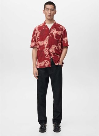 Mango Chemise fluide imprim&eacute;e col bowling rouge - Homme - XL - MANGO MAN
