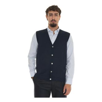 Hindustrie Merinowolle Strickweste mit Perlmuttkn&ouml;pfen - - Knitwear - Herren - Blau - L